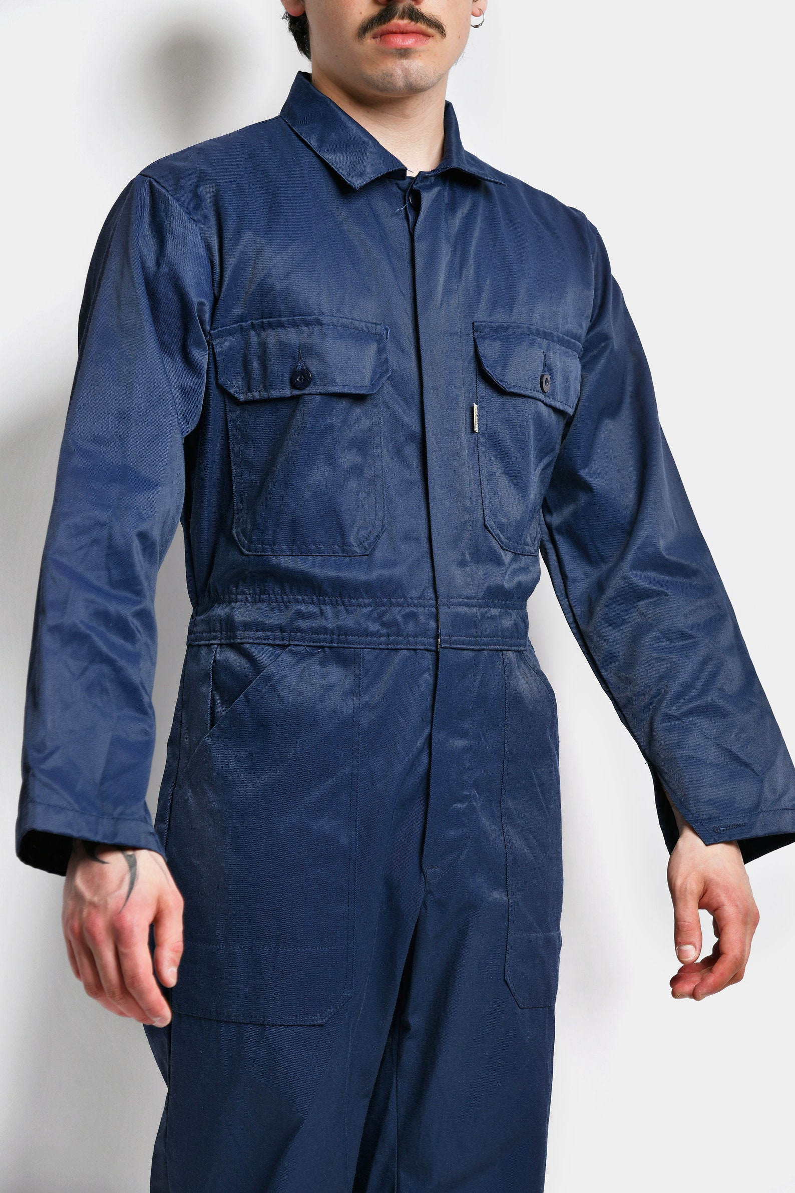 Vintage Work Coverall Boilersuit Men Navy Blue Long Sleeve Retro 60s ...