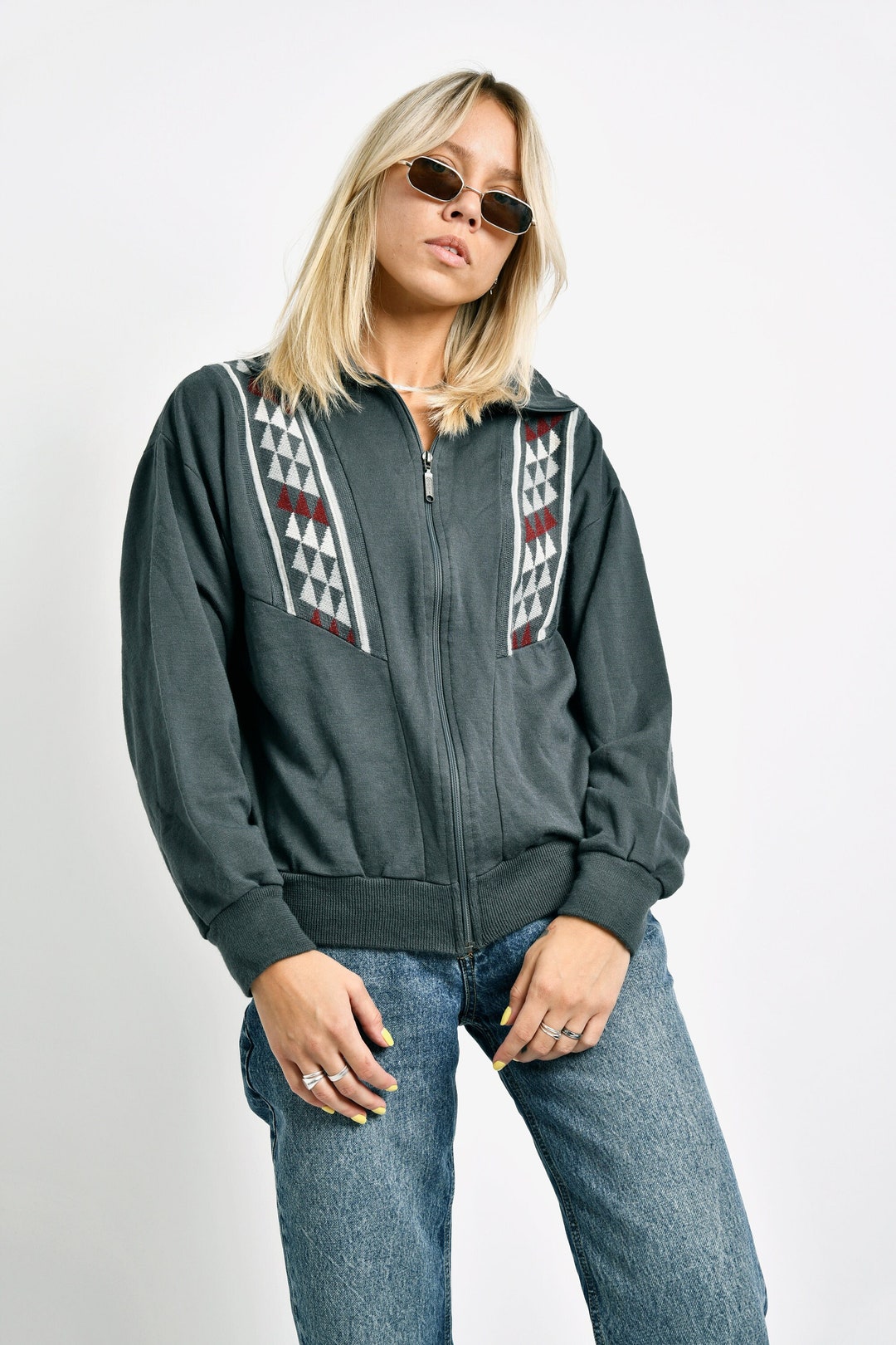 Retro 70s Track Jacket Grey Colour Vintage | High Neck 80s Sports ...