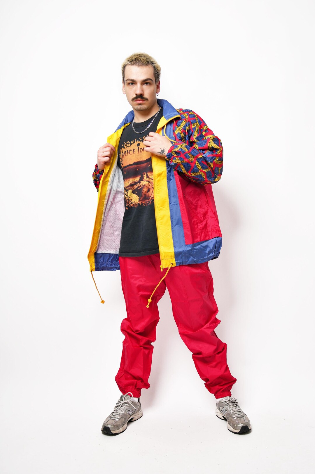 Vintage Wind Suit Red Multi Coloured Men's 80s 90s Full Windbreaker ...