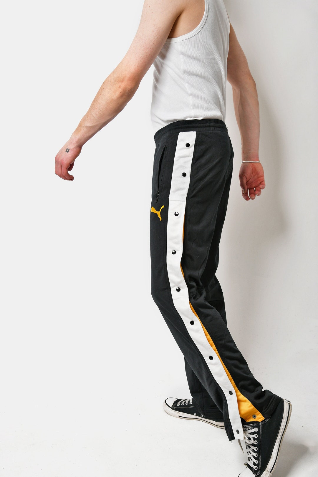 PUMA 90s Track Pants Men Snap Tear Away Black | Vintage Old School Hip ...