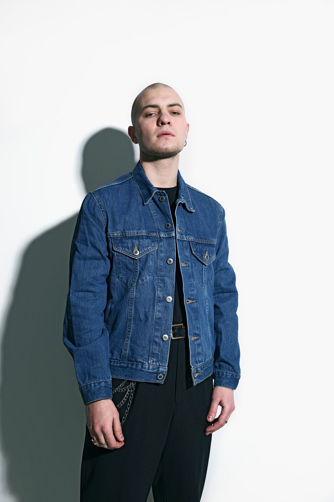 Vintage Denim Jacket for Men in Dark Blue Wash Old School 70s Grunge ...