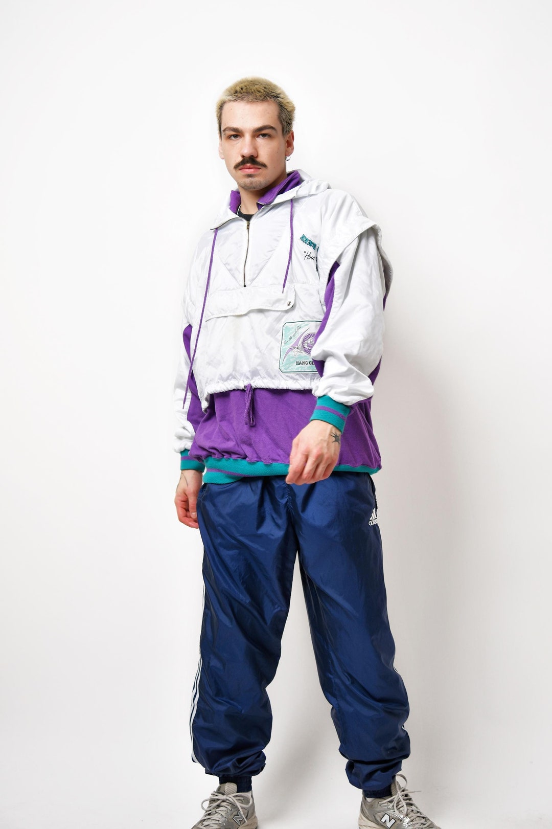 Retro Adidas 80s Windbreaker Jacket Mens White Purple Colour | Vintage ...