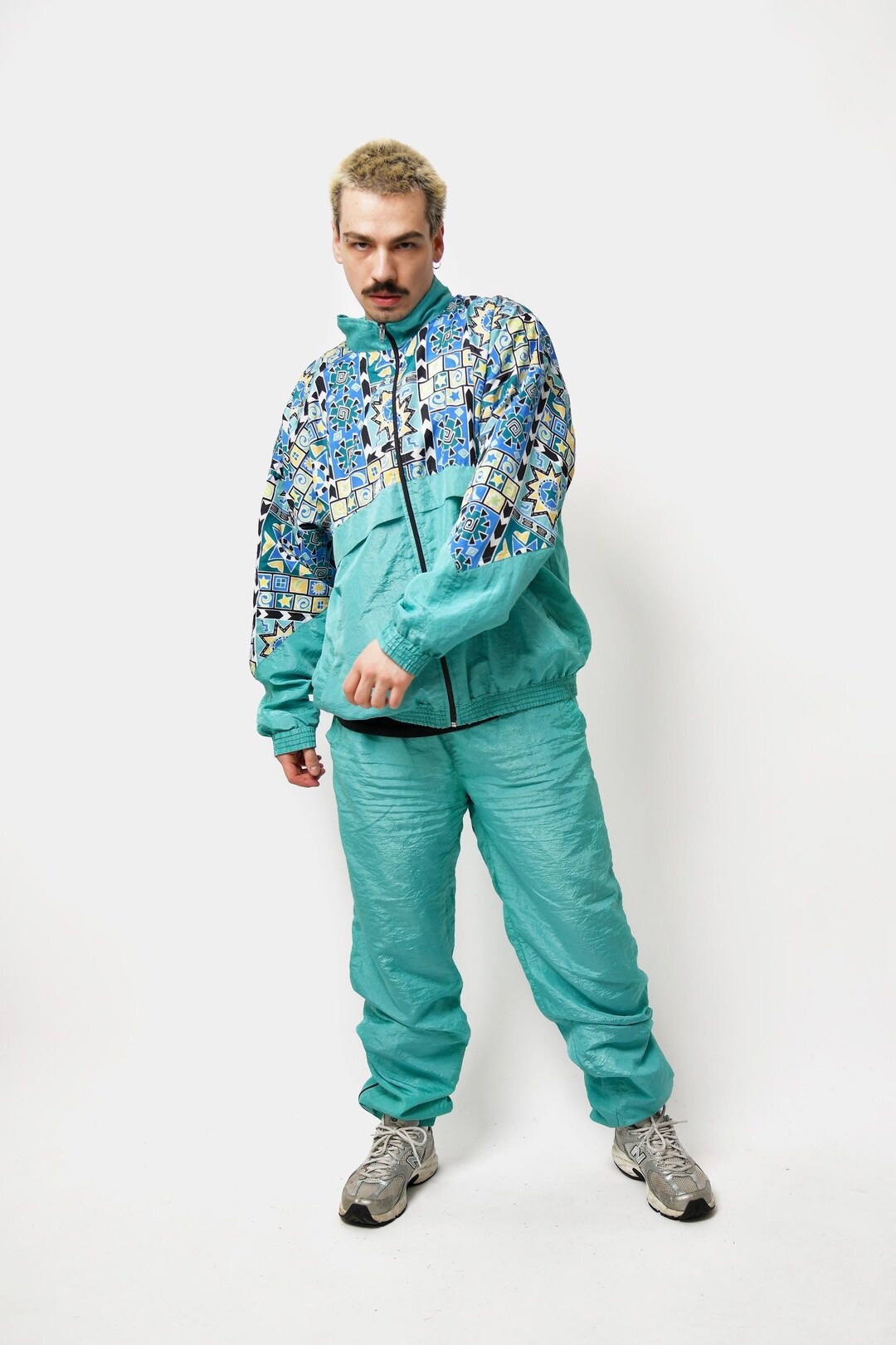 90s Vintage Jacket Turquoise Blue Green | Retro Tracksuit Top Colourful ...