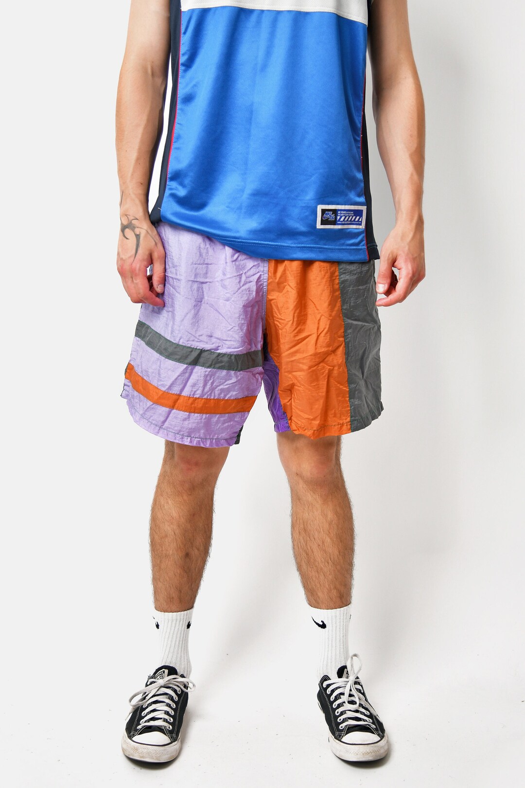 Vintage 90s Beach Shorts for Men Multi Colour Block | Old School Surfer ...