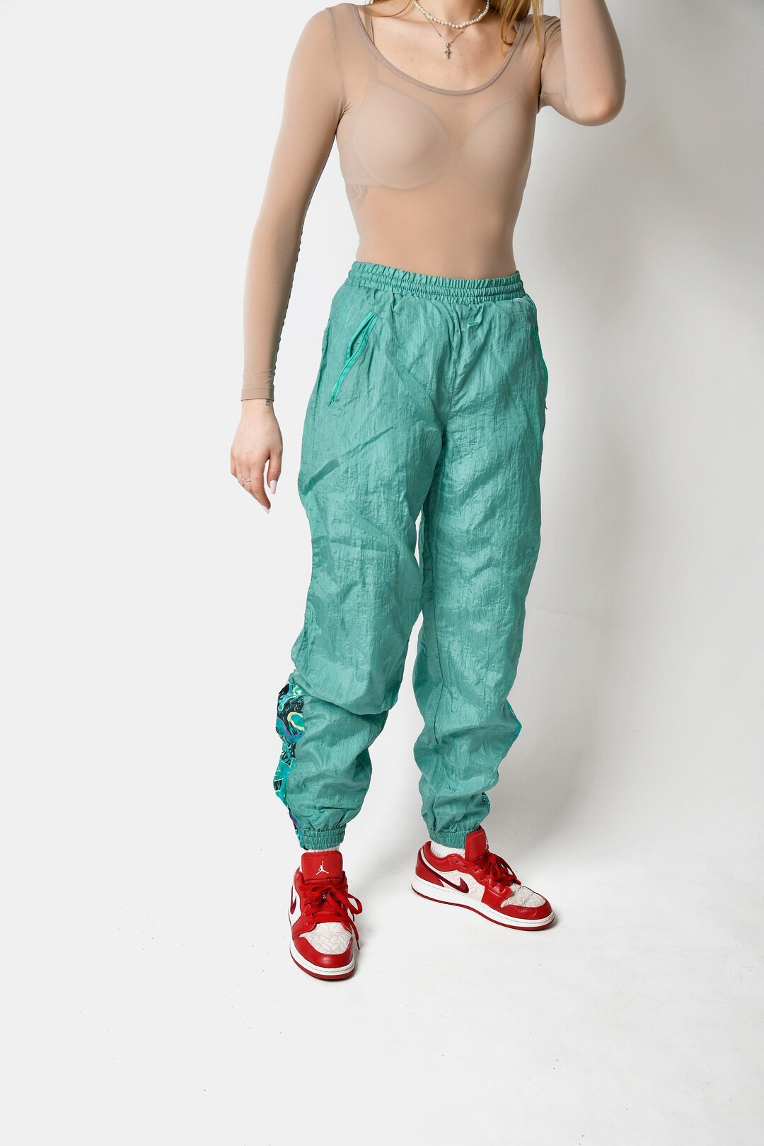 Vintage Wind Joggers Green Colour | 90s Retro Nylon Sport Trousers ...