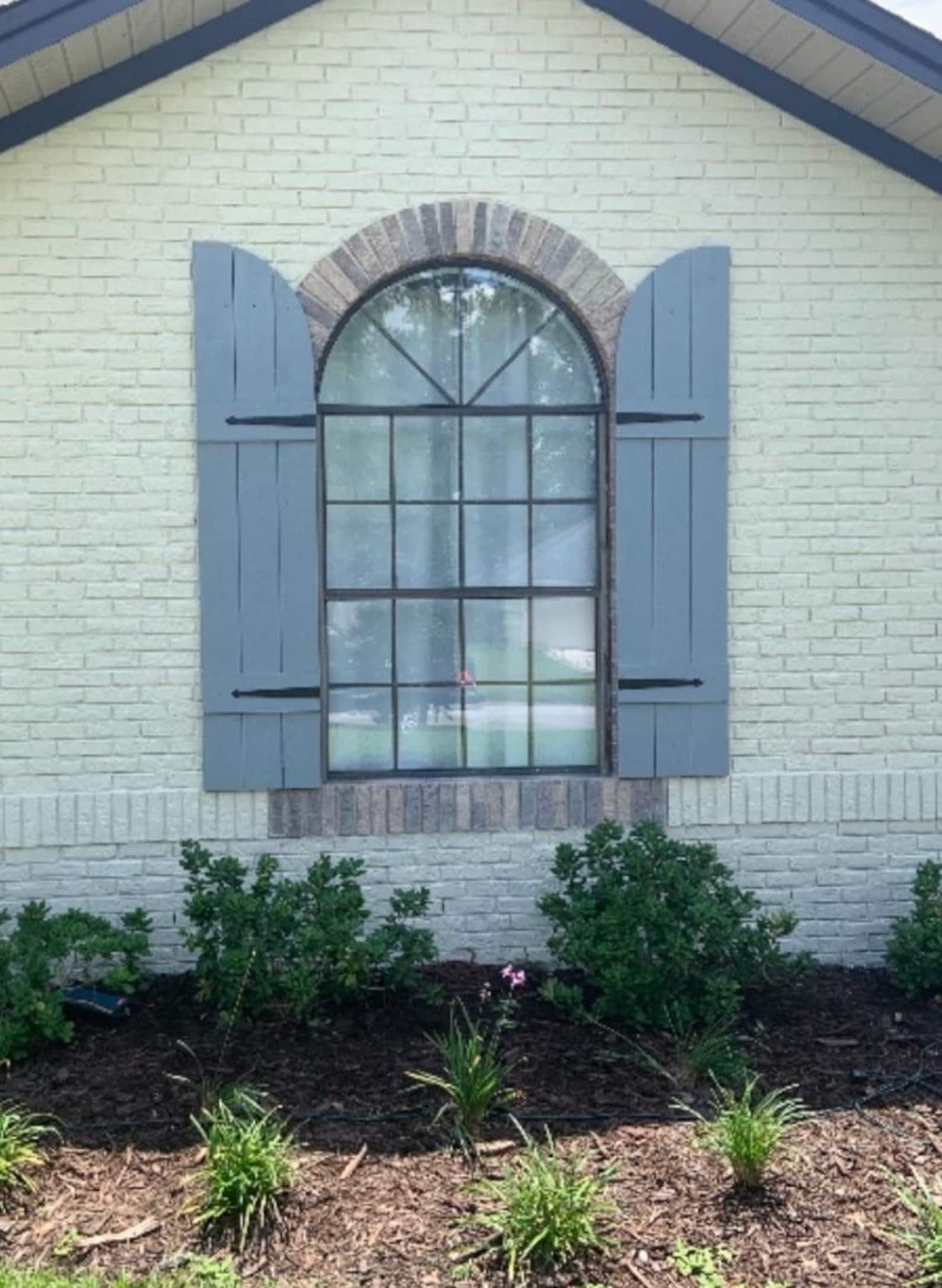 Custom Curve Top Cedar Shutters: Elliptical Shutters, Board and Batten ...