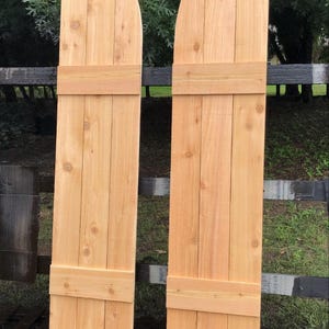 Custom Curve Top Cedar Shutters: Elliptical Shutters, Board and Batten ...