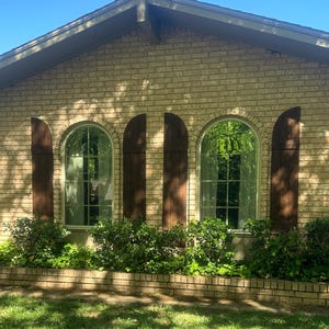 Custom Curve Top Cedar Shutters: Elliptical Shutters, Board and Batten ...