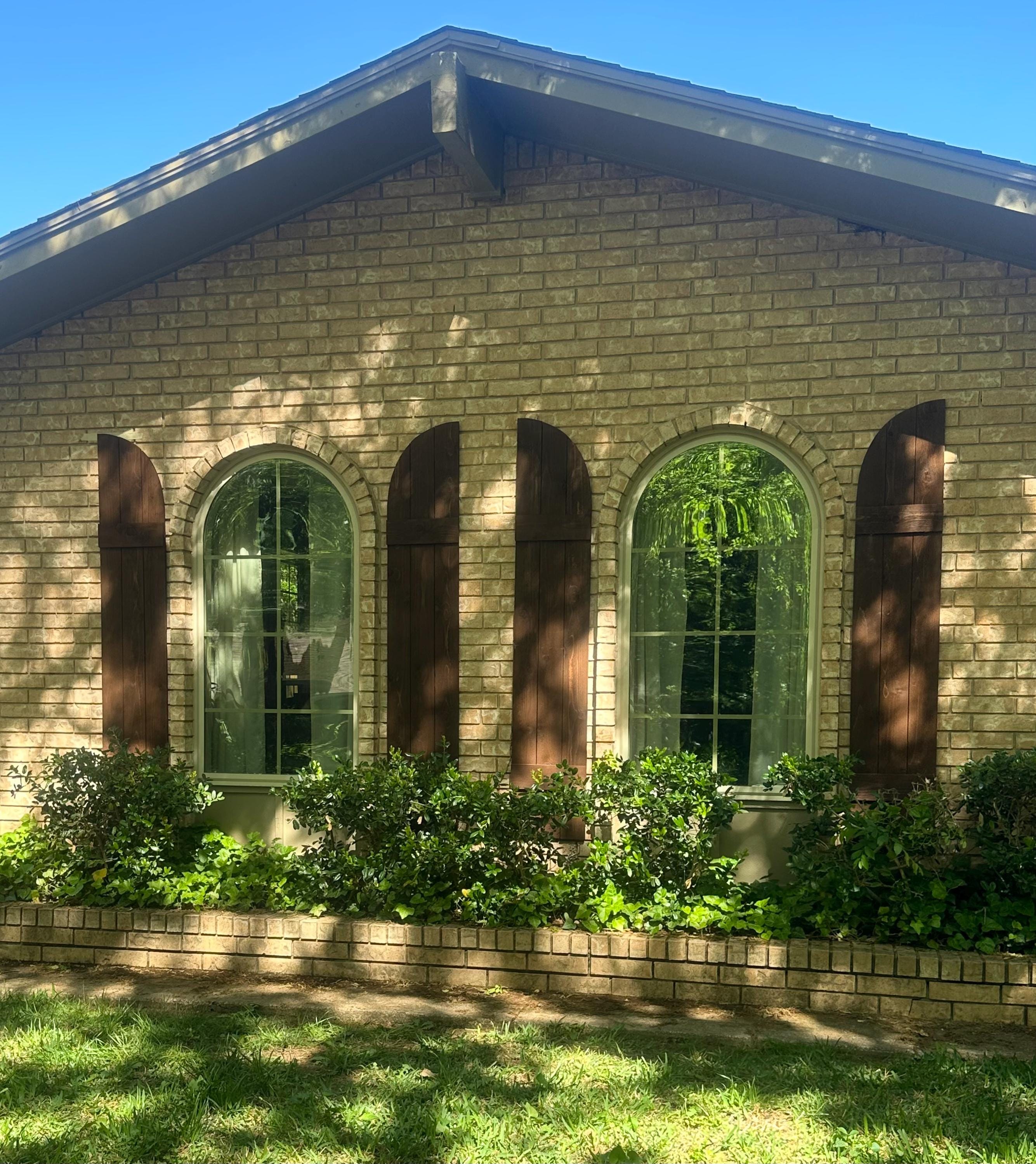Custom Curve Top Cedar Shutters: Elliptical Shutters, Board and Batten ...