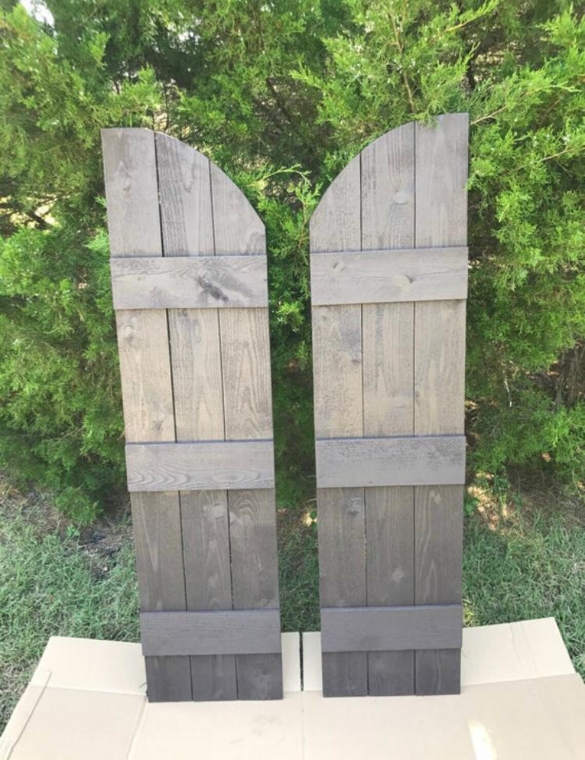 Custom Curve Top Cedar Shutters: Elliptical Shutters, Board and Batten ...