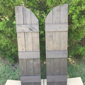 Custom Curve Top Cedar Shutters: Elliptical Shutters, Board and Batten ...