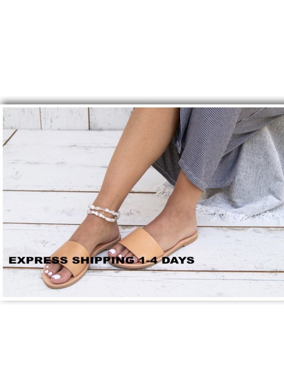 Handmade Leather Slide Sandals: Classic Greek Style - Etsy
