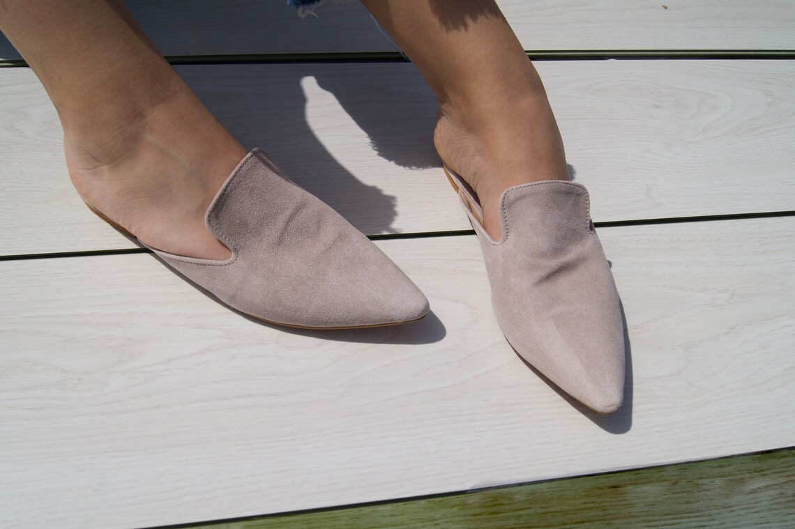 Ice Gray/beige Leather Mules naisabyn/greek Suede | Etsy