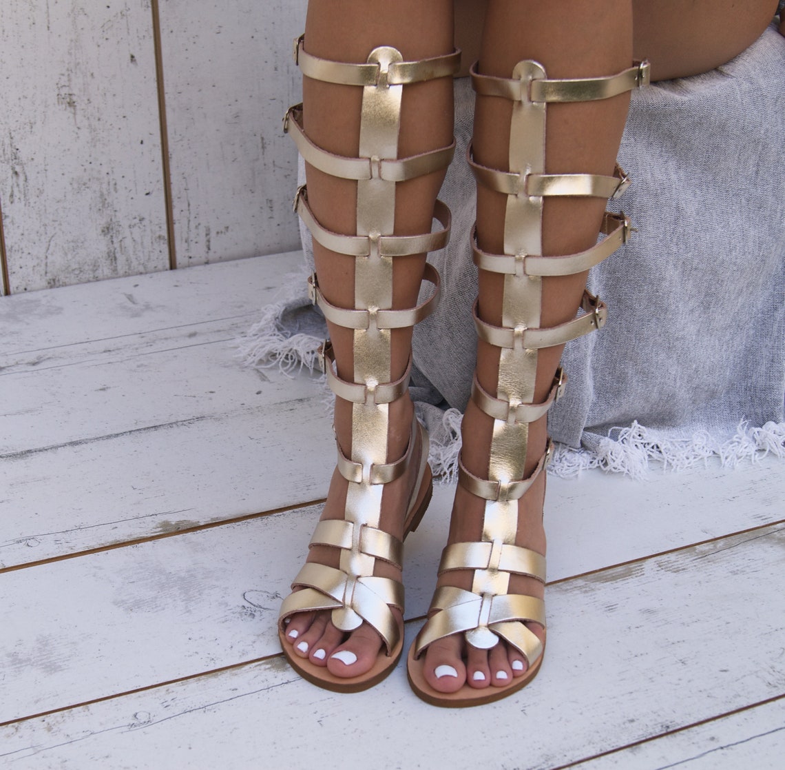 Full Grain Leather Gladiator Sandals: Knee High Lace up Boots - Etsy