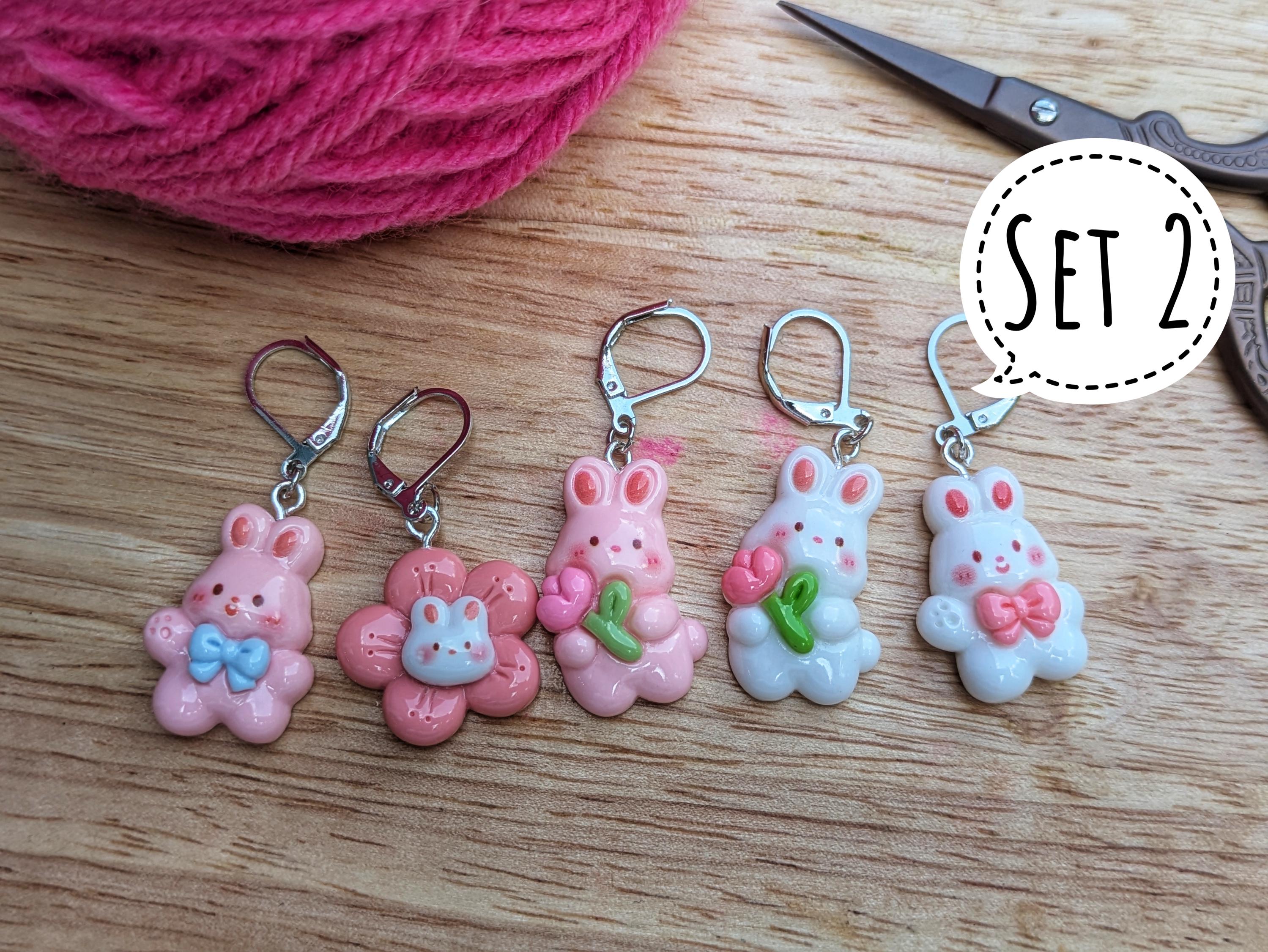 Cute Kawaii Bunnies Stitch Markers - Resin Crochet or Knitting Progress ...