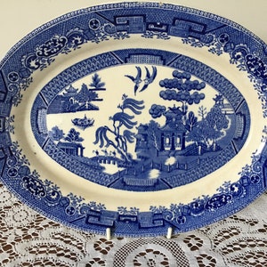 Antique Blue and White Willow Pattern Oval Platter 11 by 8.5 - Etsy