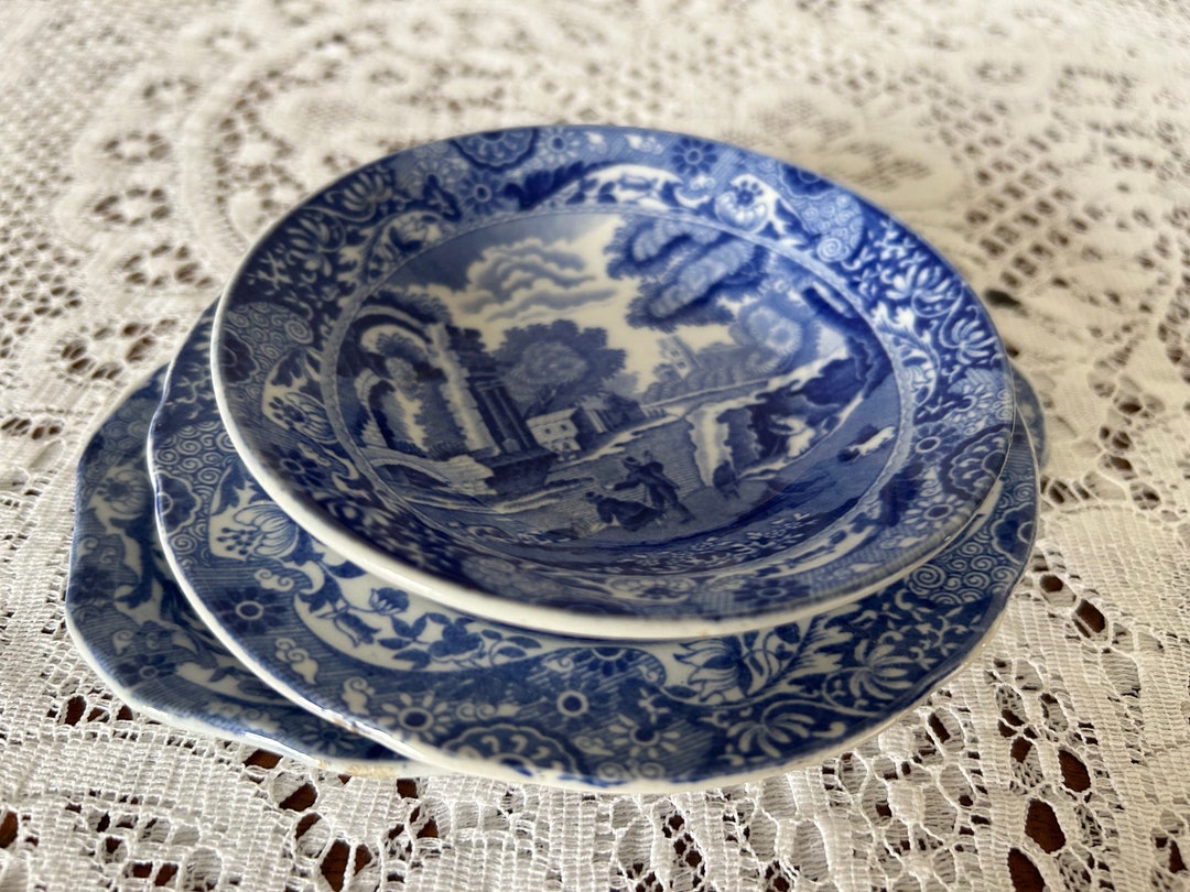 3 Copeland Spode Blue Italian Design Small Plates / Dishes - Blue Back ...