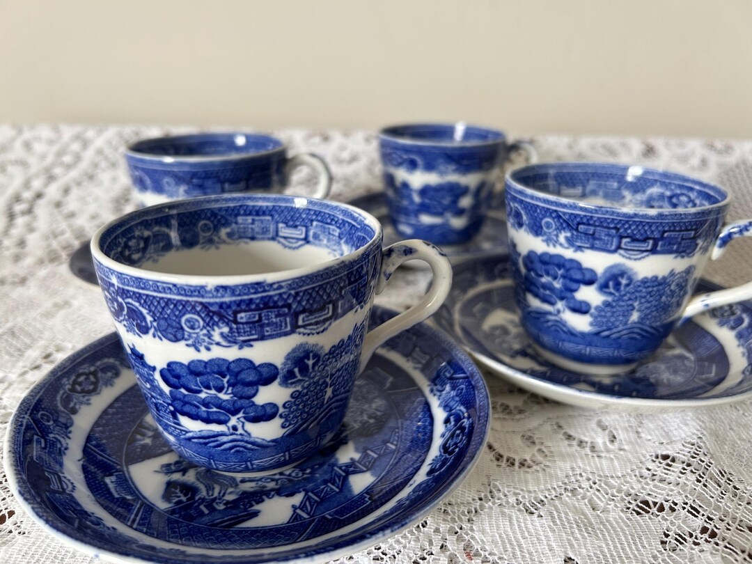 4 1930s Adderley Ware Old Willow Teacups and Saucers - Etsy