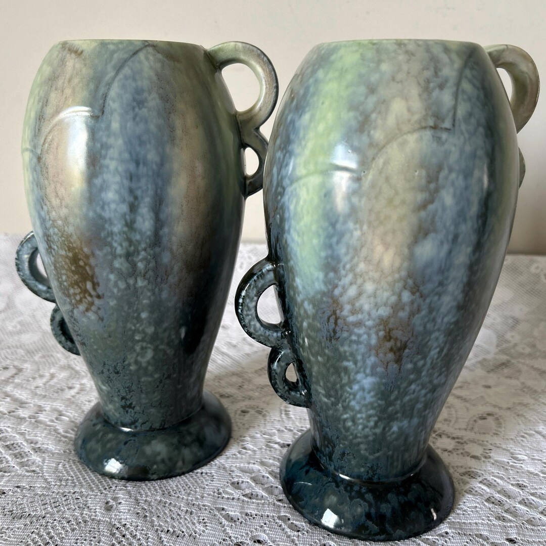 Pair of Art Deco Sylvac Drip Glazed Vases No 1835 - Height 8.5" / 22cm ...