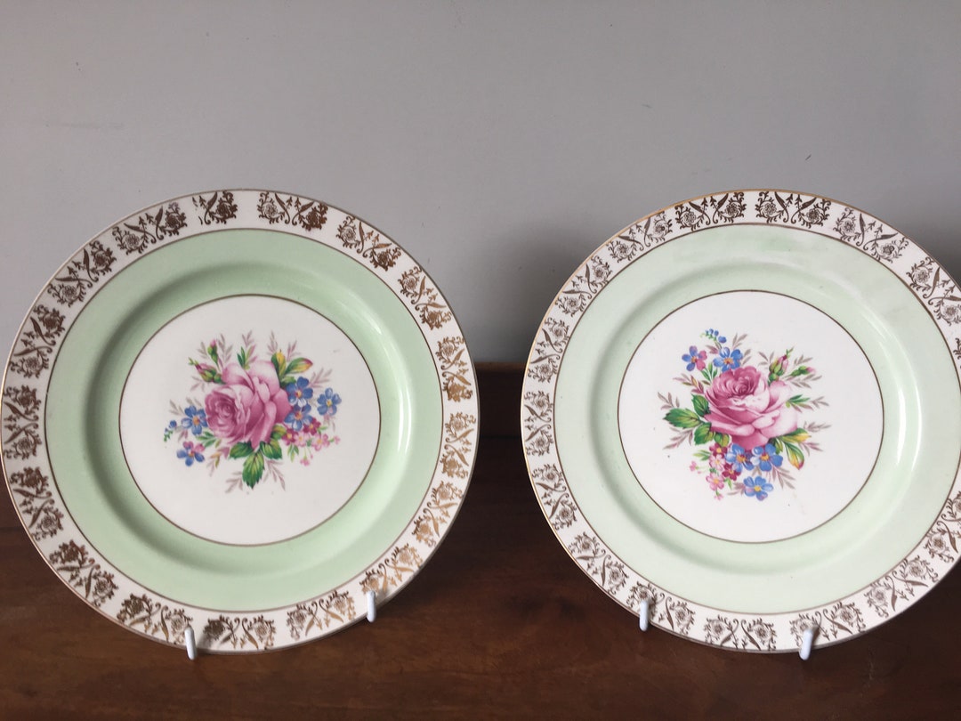 A Pair of Vintage J & G Meakin Sol China Cake Plates With Pink Roses ...