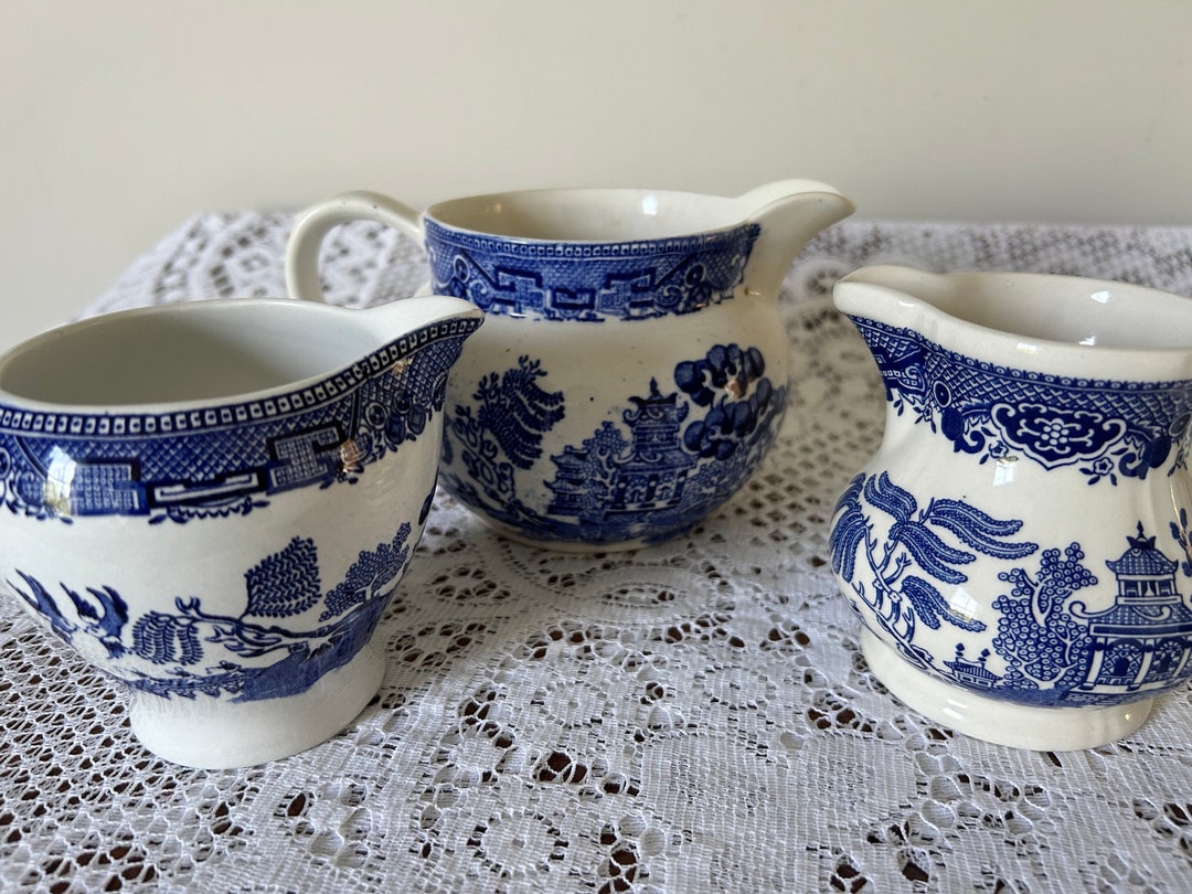 Three Vintage Willow Pattern Milk Jugs / Creamers Including Alfred ...