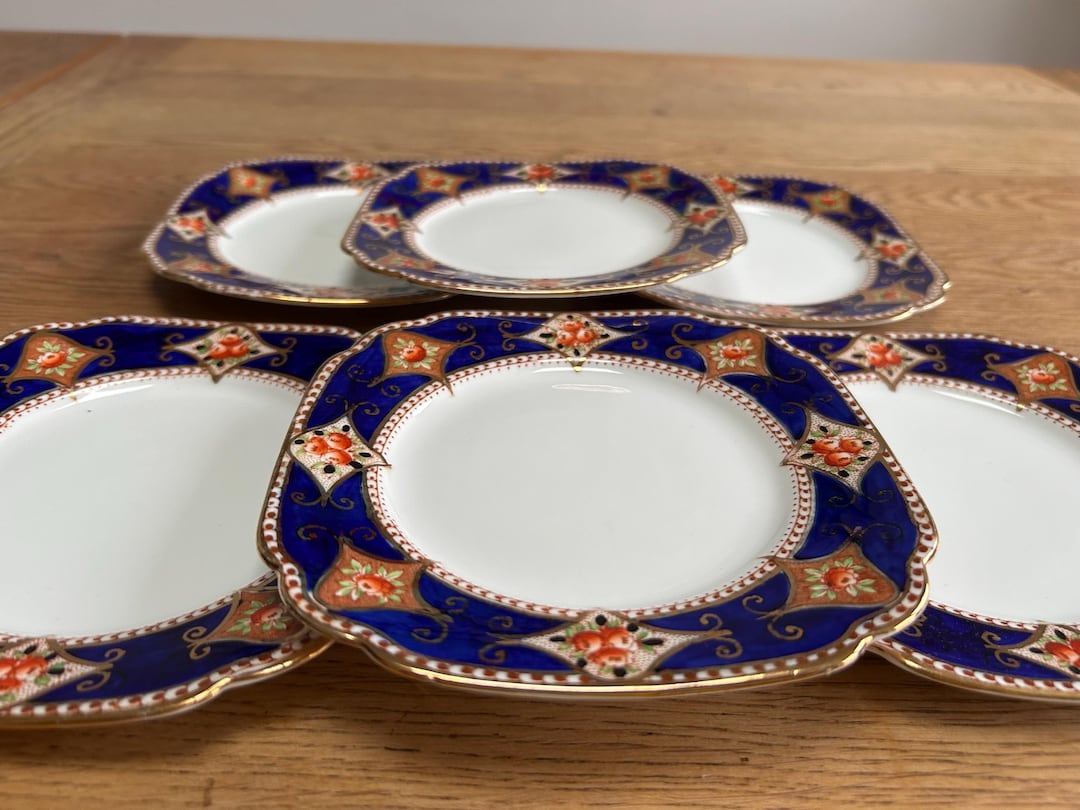 6 Antique Side Plates - Square Tudor Shape. Imari Colours - Etsy