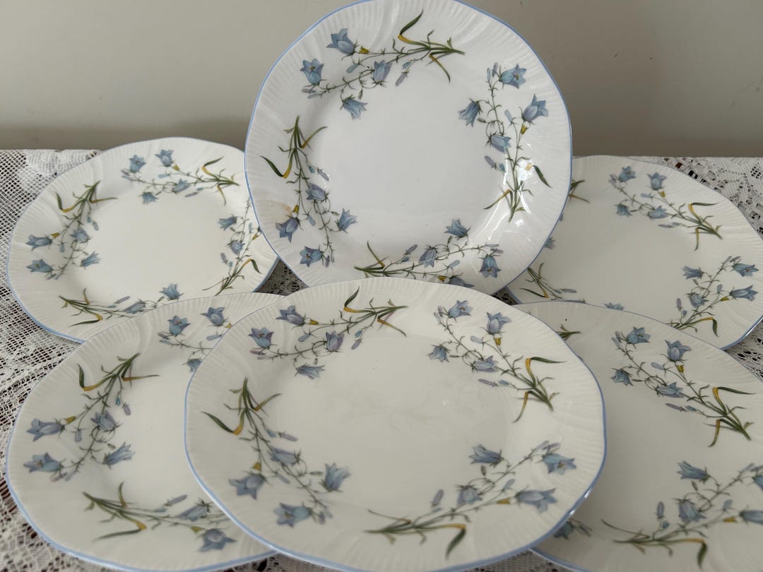 6 Queens Rosina Bone China Side Plates - Pale Blue Harebell Pattern - Etsy