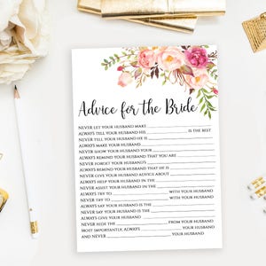 Floral Advice for the Bride Card Printable Bridal Shower Husband Advice ...