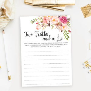 Two Truths and a Lie Game Printable Floral Two Truths One Lie Template ...