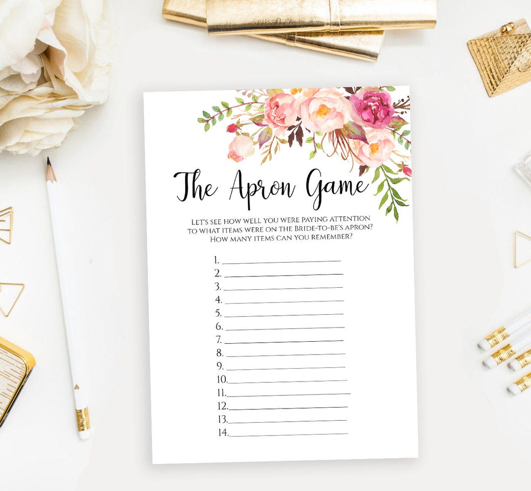 Floral The Apron Game Template Bridal Shower Printable Memory Game