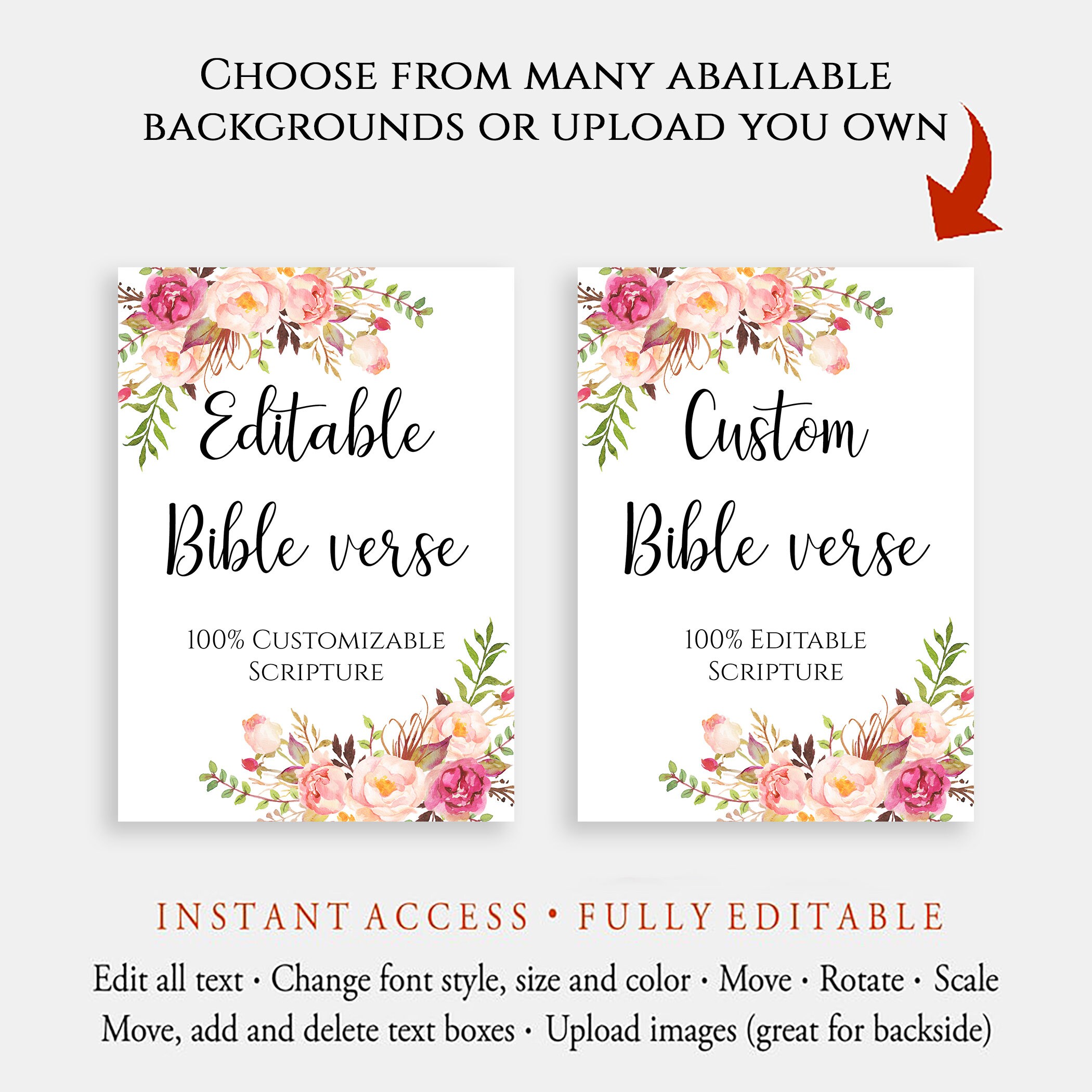 Custom Bible Verse Wall Art, Personalized Scripture Cards, Editable ...