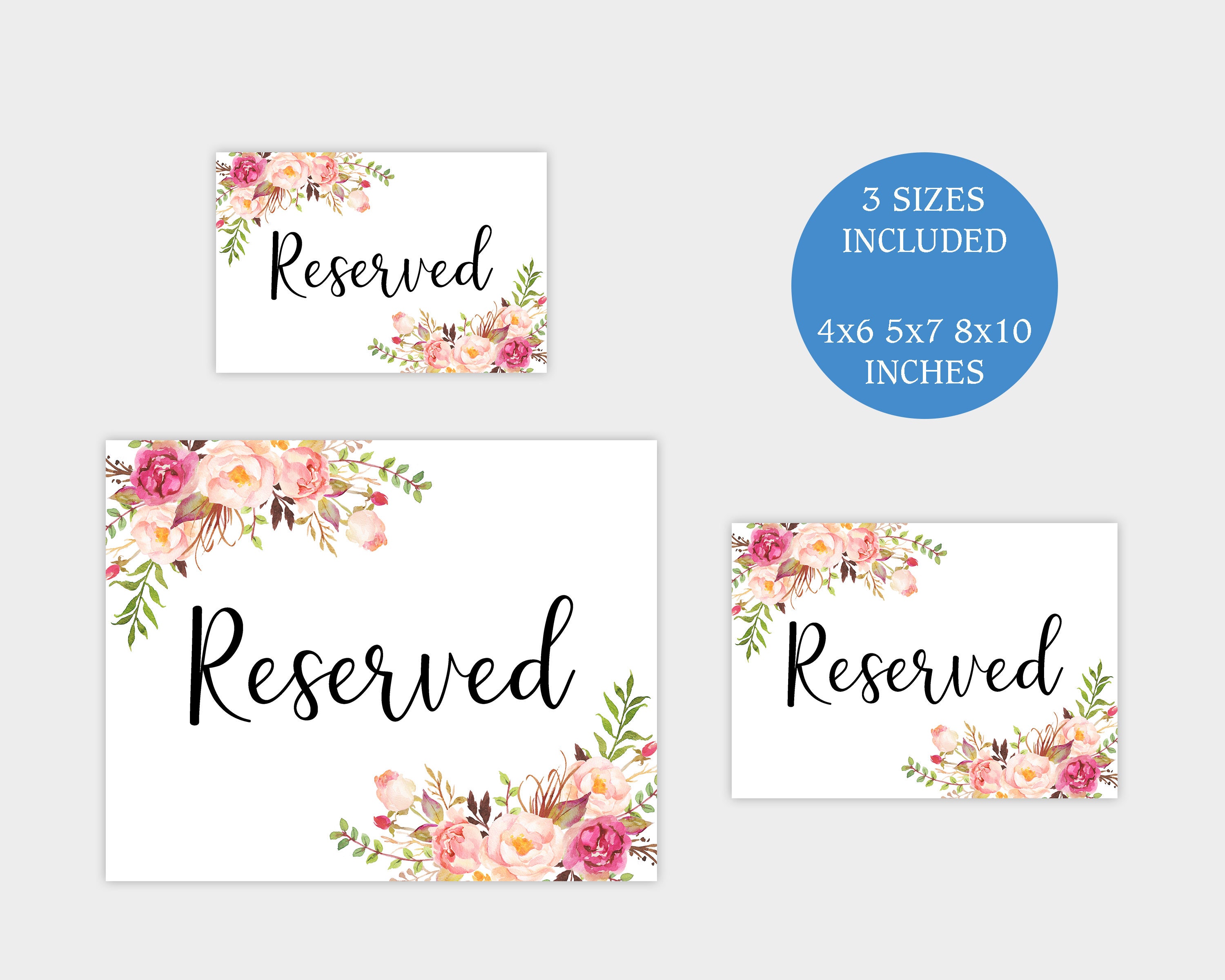 Reserved Sign Printable Floral Wedding Reserved Table Sign Instant ...