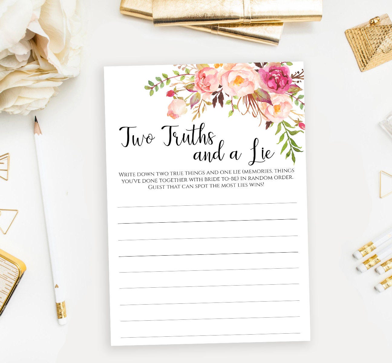 Two Truths and a Lie Game Printable Floral Two Truths One Lie Template ...