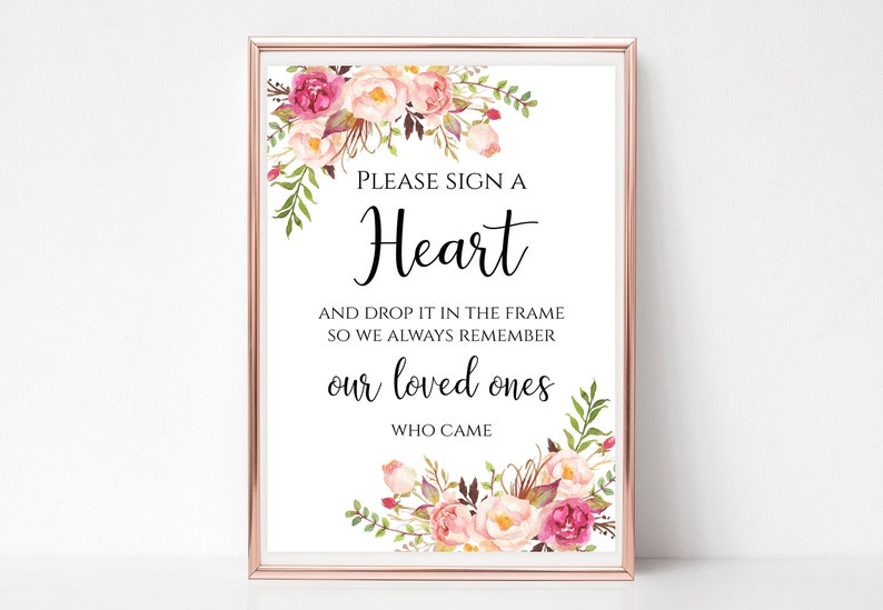 Please Sign a Heart and Drop in the Frame Printable Floral Wedding ...
