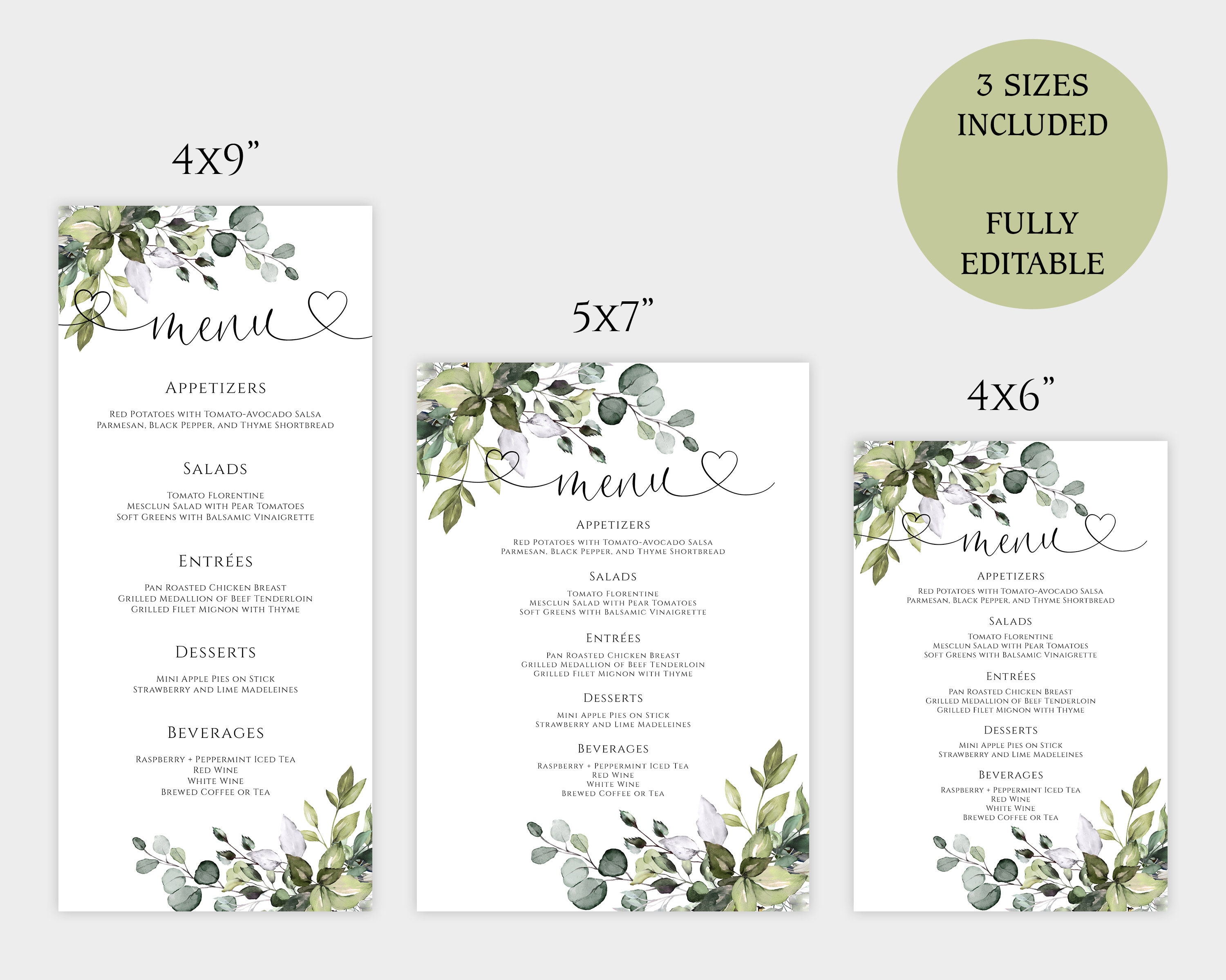 Boho Menu Cards, Wedding Menu Template Greenery, Eucalyptus Menu ...