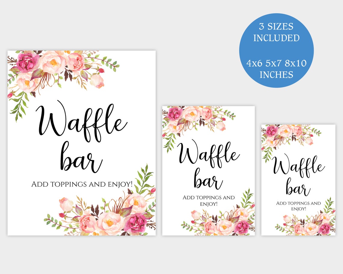 Waffle Bar Sign Printable Floral Wedding Waffles Table Decor - Etsy