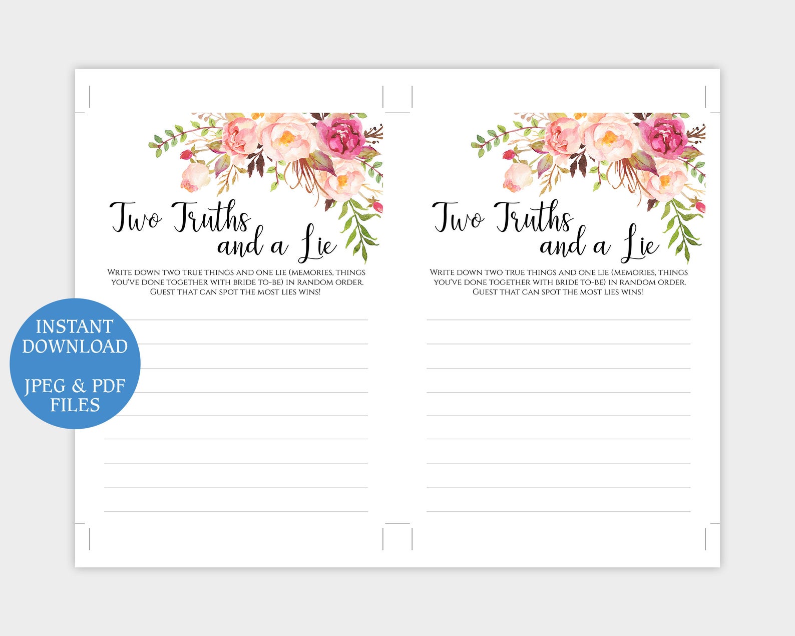 Two Truths and a Lie Game Printable Floral Two Truths One Lie Template ...
