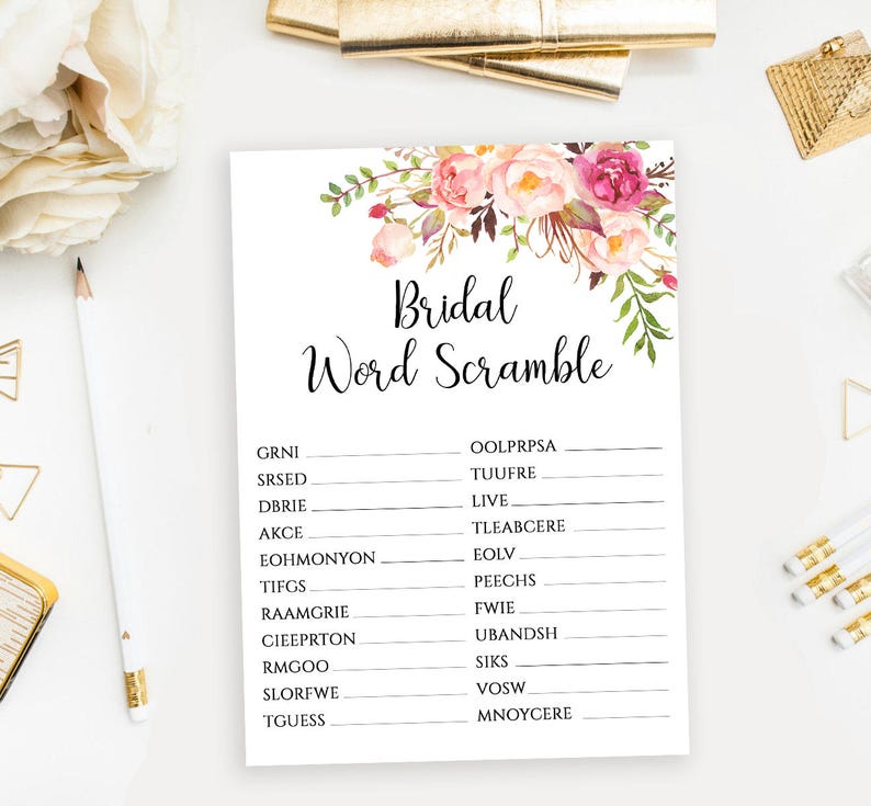 Bridal Word Scramble Game Printable Floral Bridal Shower Etsy