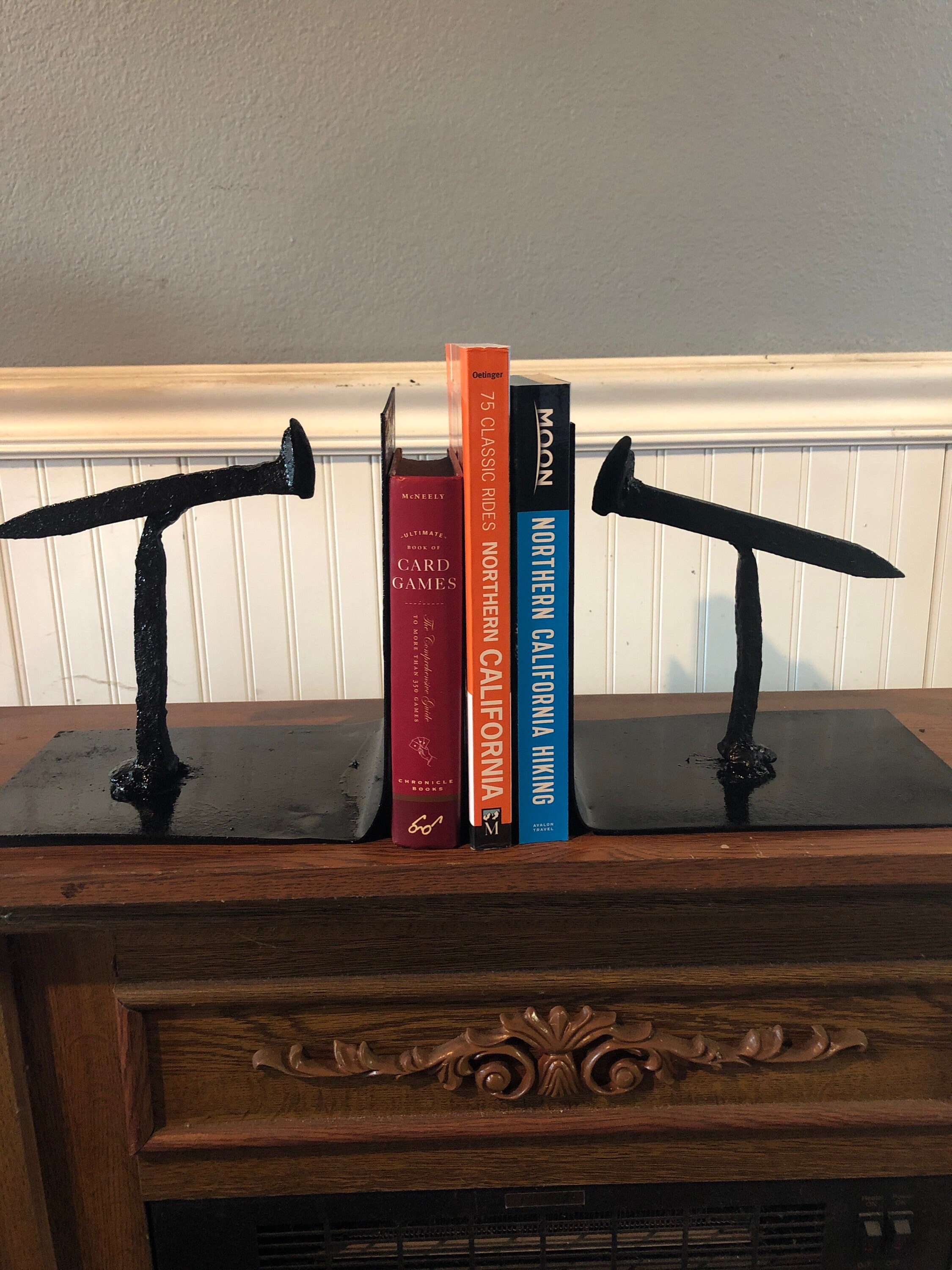 Bookends With Floating Railroad Spike - Etsy