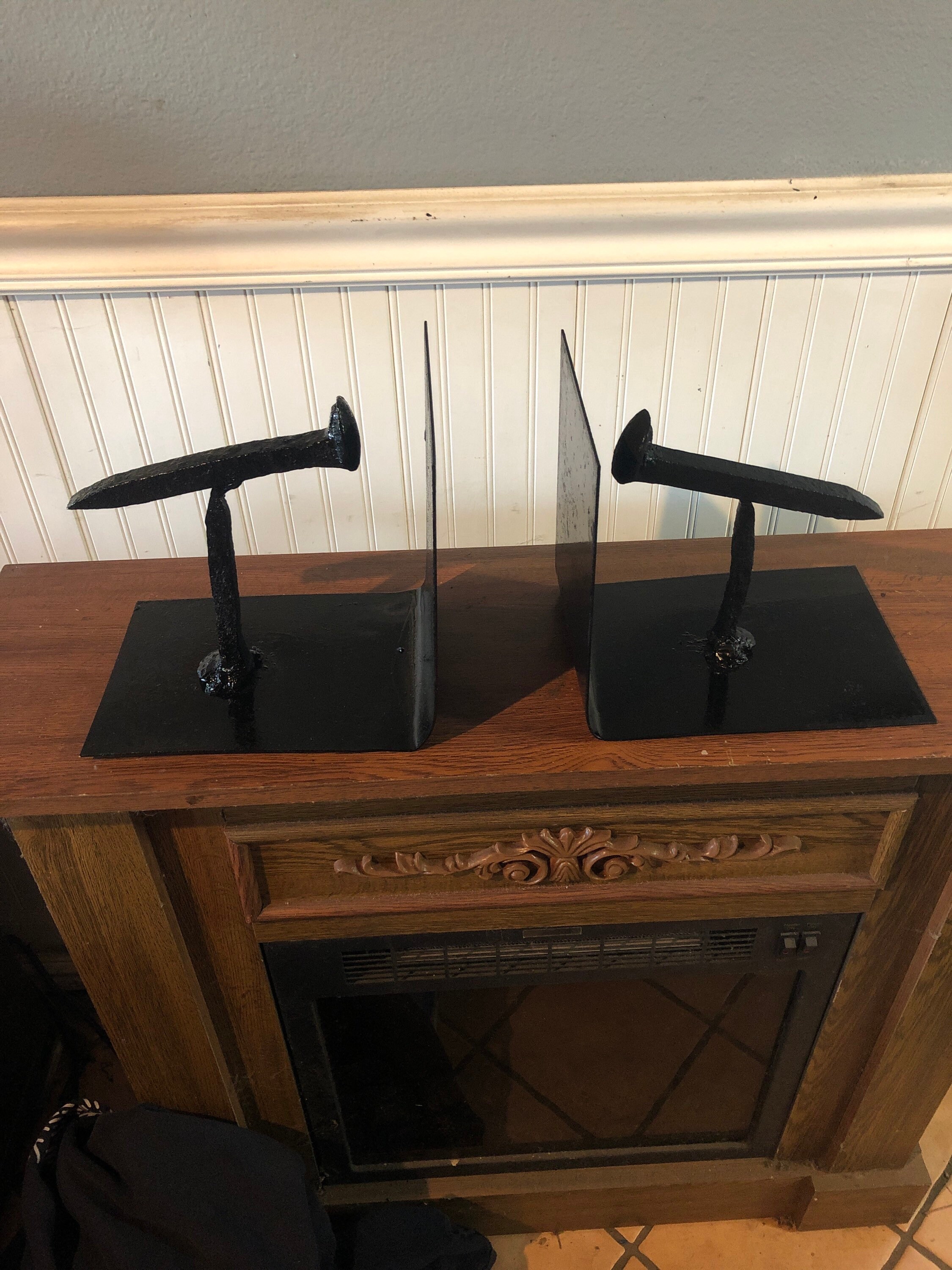 Bookends With Floating Railroad Spike - Etsy