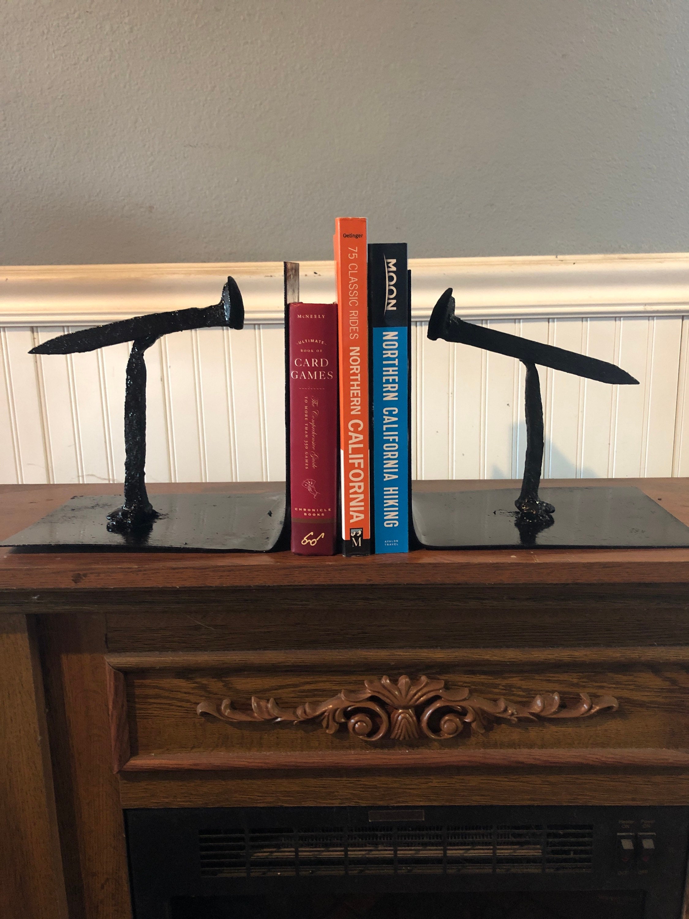 Bookends With Floating Railroad Spike - Etsy