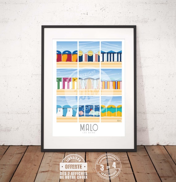 Poster Malo-les-bains the Cabins of Malo 30x40cm - Etsy UK