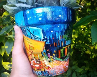 Starry Night Hand Painted Flower Pot - Etsy