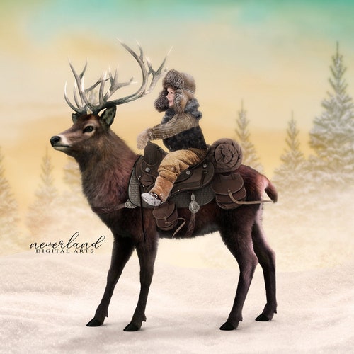 2 PACK Winter Stag Wearing A Saddle / Winter Background for | Etsy
