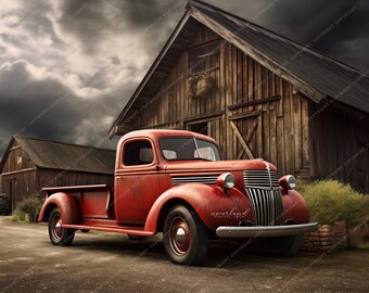 Red Truck Digital Backdrop, Spring Background Digital Photography, Farm ...