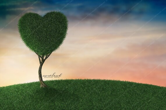 Heart Tree on A Hill Composite Digital Background / Valentines | Etsy