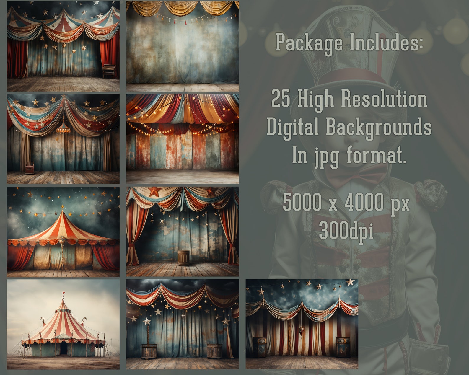 25 PACK - Abandoned Circus Backgrounds for Photographers / Carnival ...