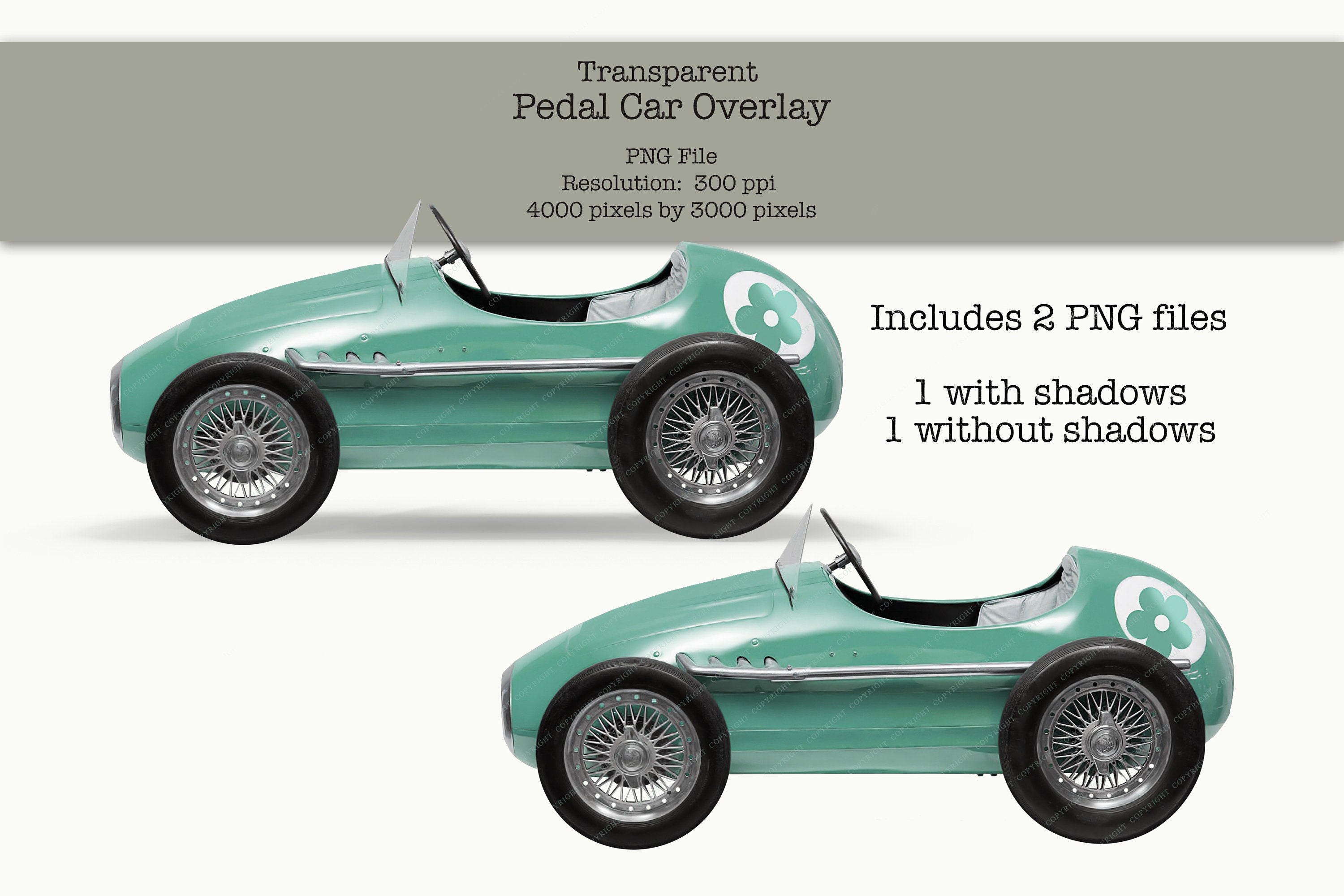 Pedal Car Overlay / 2 Pack Teal Race Car / High Resolution | Etsy