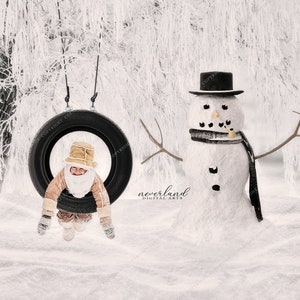 2 PACK Snowman Under a Winter Willow / Winter Background for Composites ...