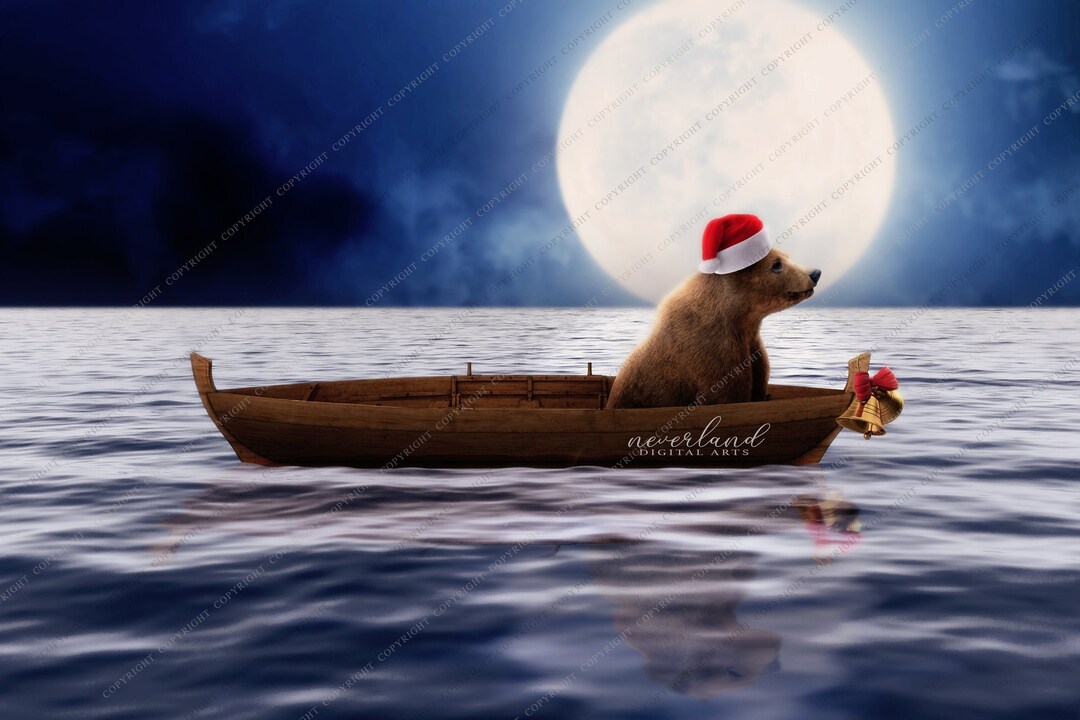 Christmas Bear in A Boat / Christmas Background for Photographers ...